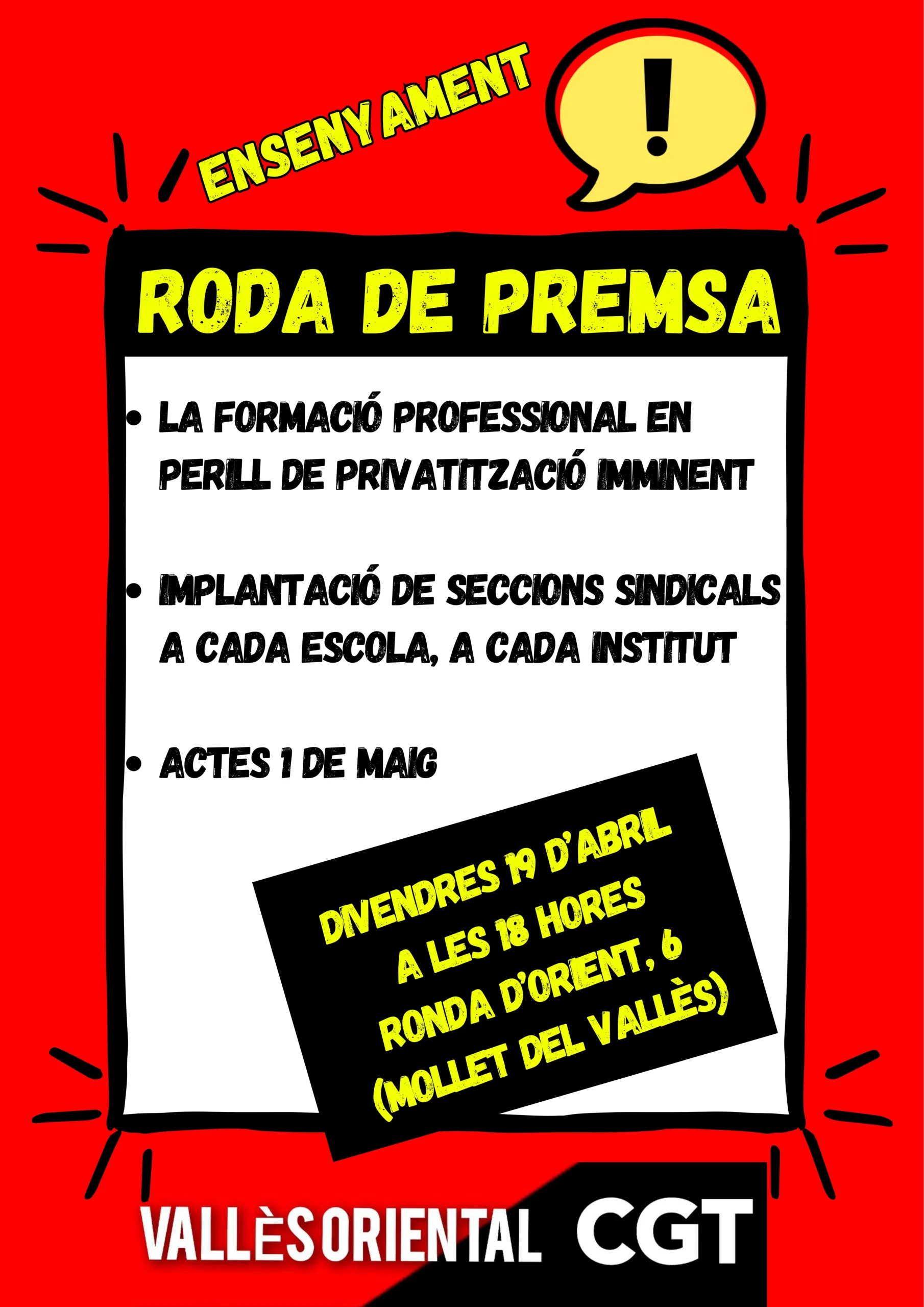 Roda de premsa 19 d’abril: Privatització de la Formació Professional ...